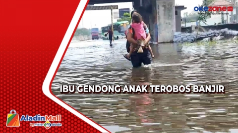 Nekat! Ibu Gendong Anak Terobos Banjir di Jalur Pantura Kaligawe : Okezone Video