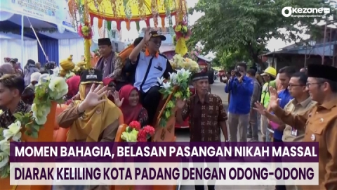 Momen Bahagia, Belasan Pasangan Nikah Massal Diarak Keliling Kota Padang dengan Odong-Odong ...