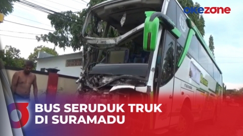 Kecelakan Maut di Jembatan Suramadu, Sopir Bus Tewas Terjepit : Okezone Video