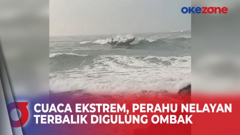 Detik-Detik Perahu Nelayan Terbalik Dihantam Gelombang Tinggi di Pantai Pamayangsari : Okezone Video