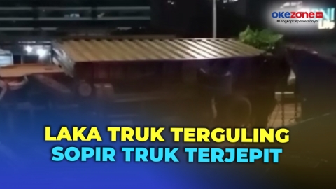Truk Boks Tanpa Muatan Terguling di Jakarta Selatan, Sopir Terjepit : Okezone Video
